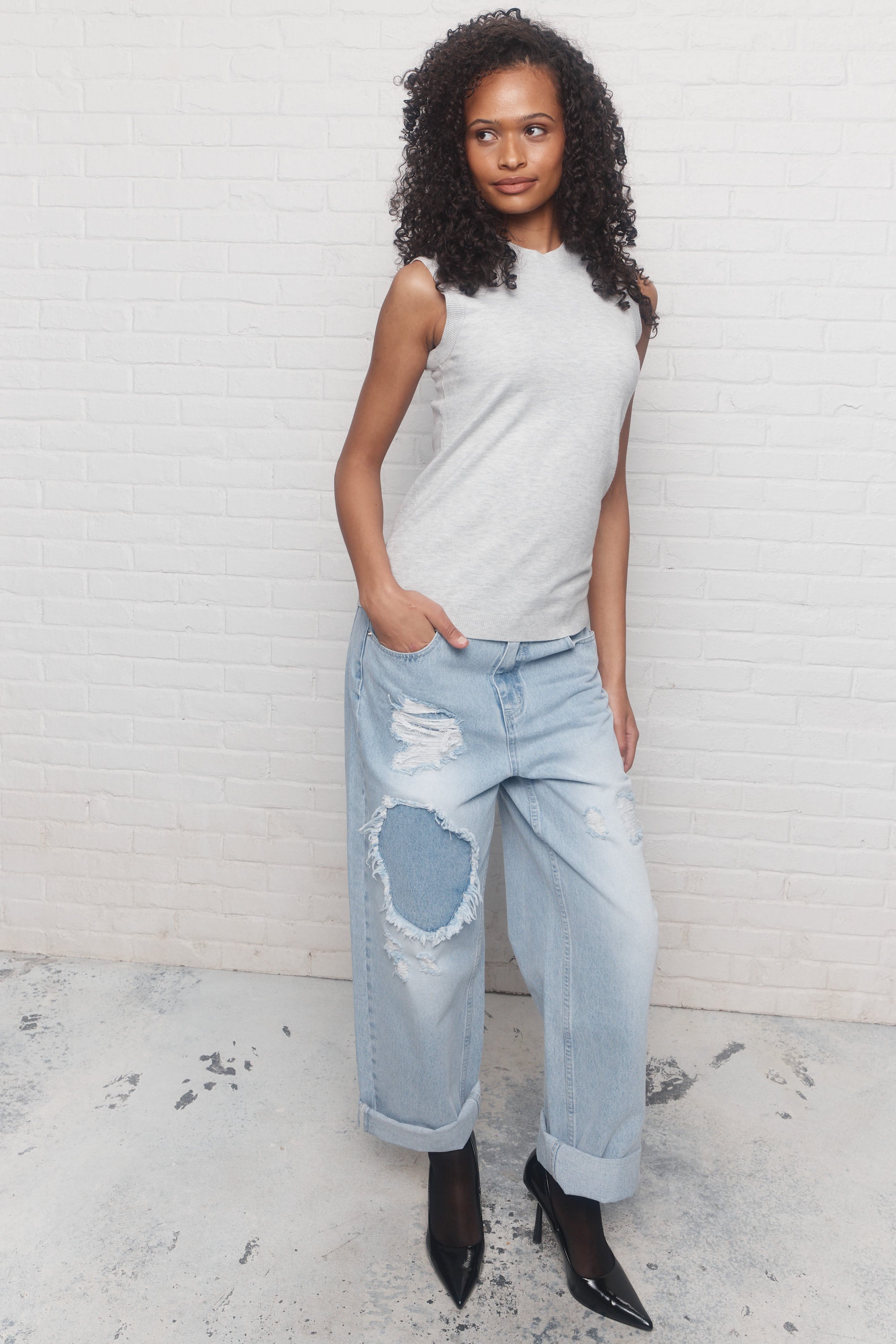 Lux | Jean Femme Taille Régulière Jambe Droite Déchiré Bleu Pâle JOELLE
